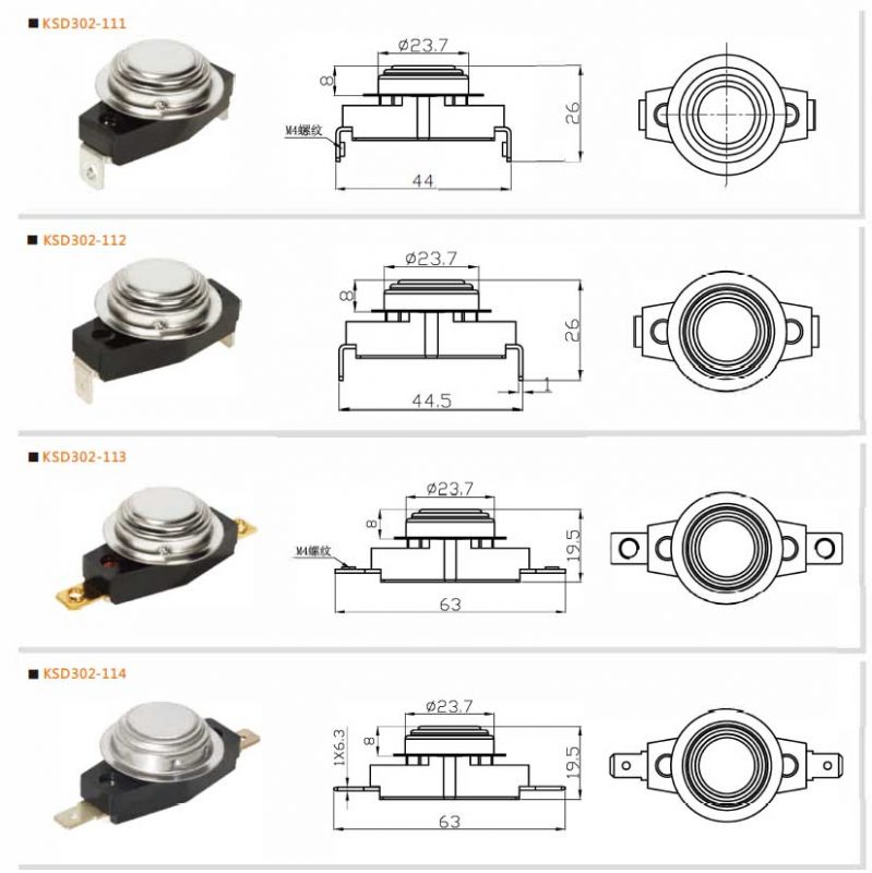 SPST Limit Switch AC 36T Snap Disc Thermostat KSD302, KSD304 ...